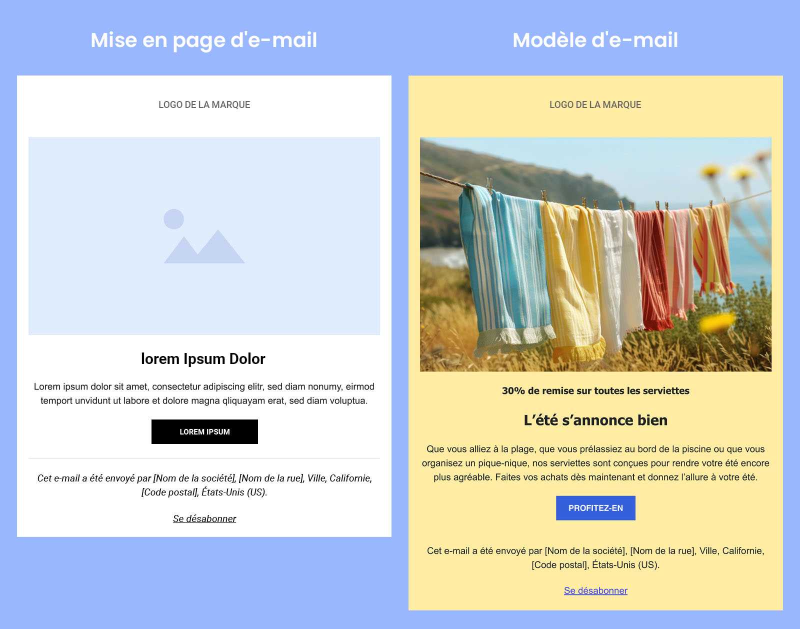 Exemples de mise en page d'e-mail